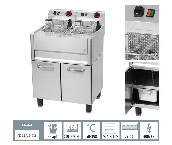 Friteuza electrica 2x13 litri 400V cu suport FE61-13ELT
