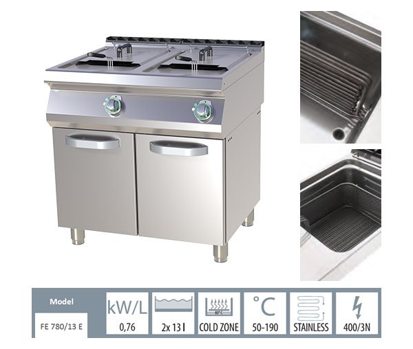 Friteuza electrica profesionala 2x13 litri cu suport 400V FE780-13E