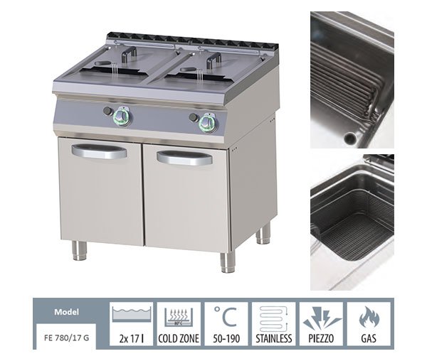 Friteuza gaz profesionala 2x17 litri cu suport FE780-17G – direca.ro
