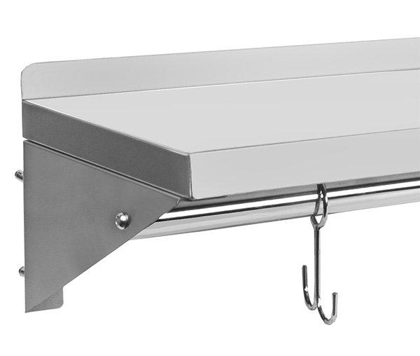 Raft de perete inox 1200 x 300 mm cu carlige – direca.ro